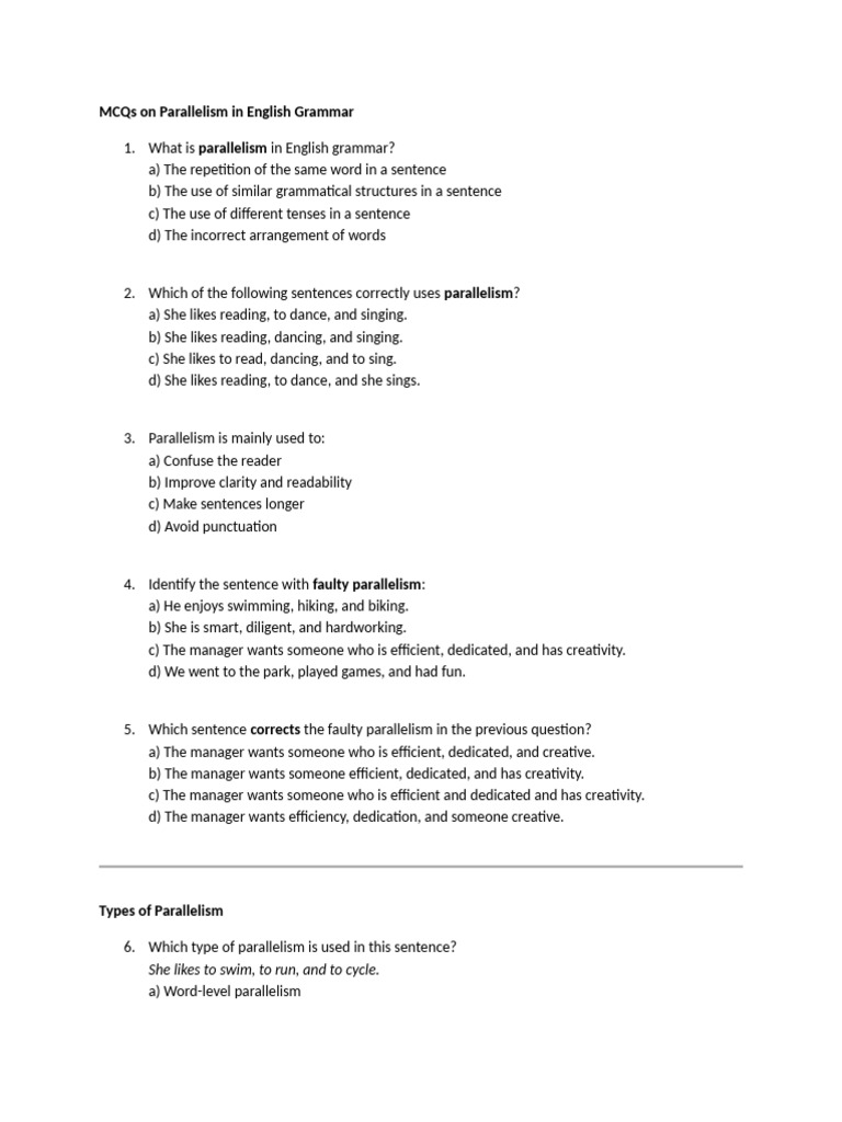 Quiz-Parallel Construction | PDF | Verb | Linguistics