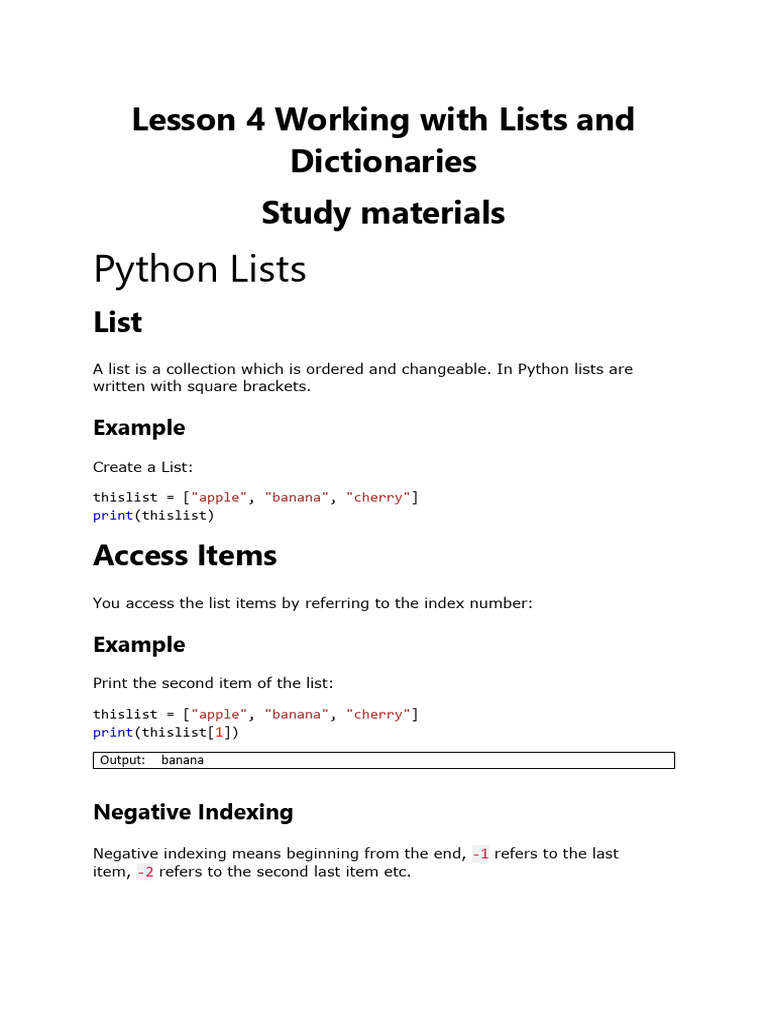Study Materials Class 11 List +dictionaries | PDF | Constructor (Object Oriented Programming ...