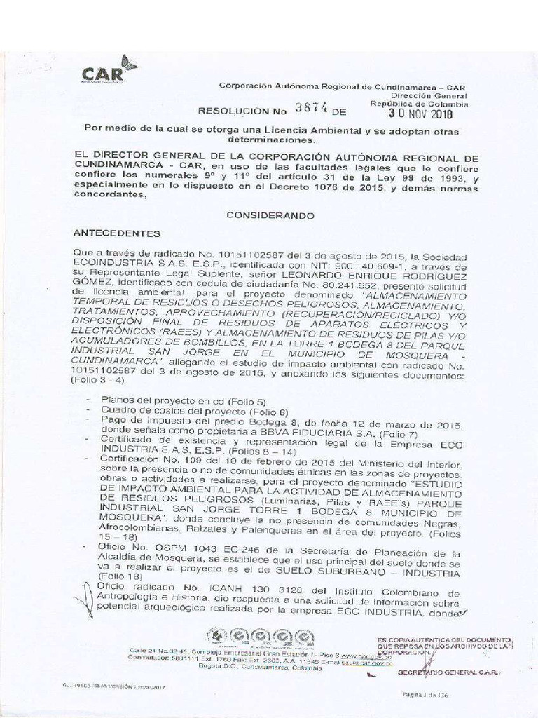 Licencia Eco Industria - 2018 | PDF