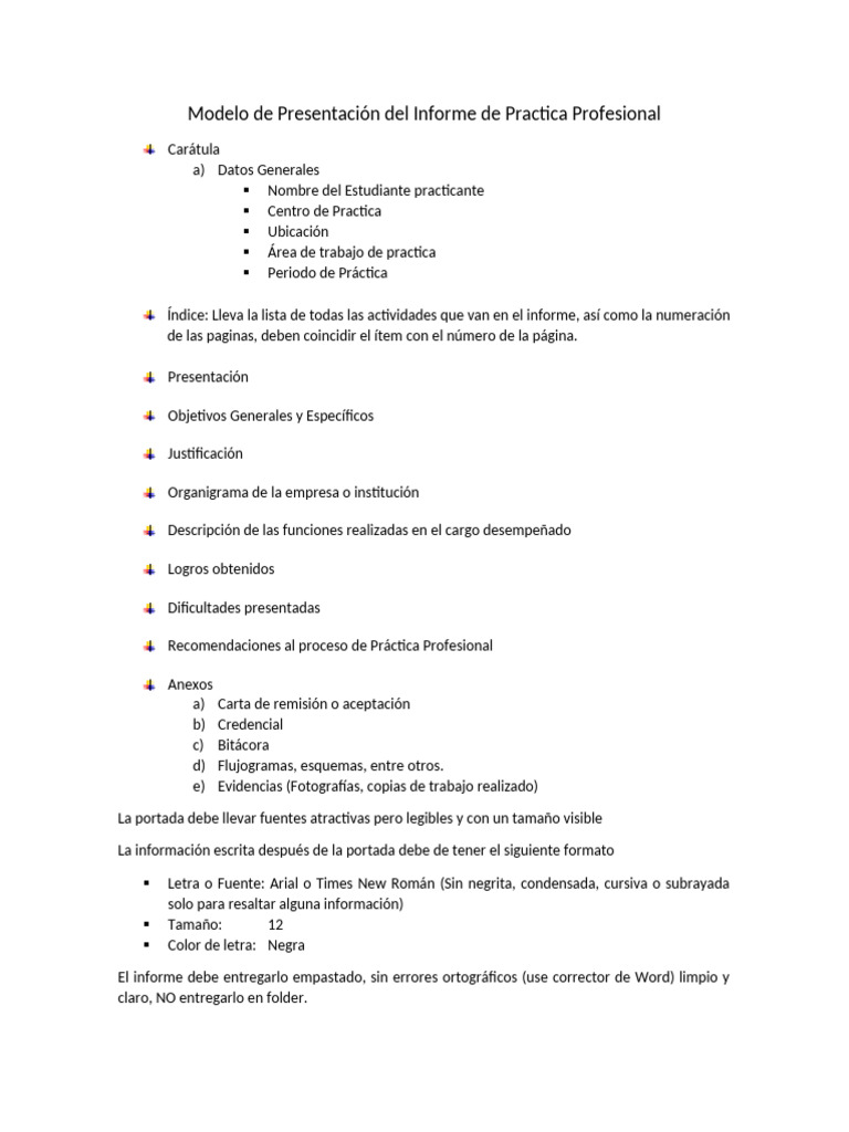 Modelo de Presentación Del Informe de Practica Profesional | PDF