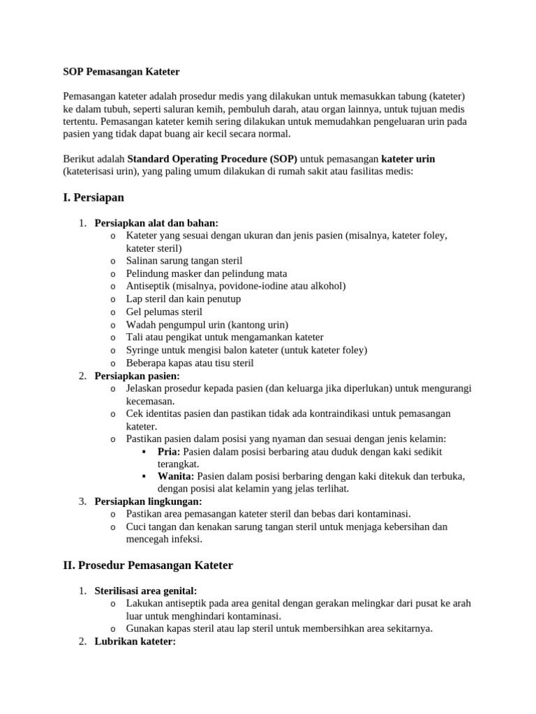 SOP Pemasangan Kateter | PDF