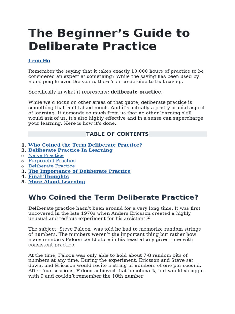 Mastering Deliberate Practice Techniques | PDF | Learning | Cognitive ...