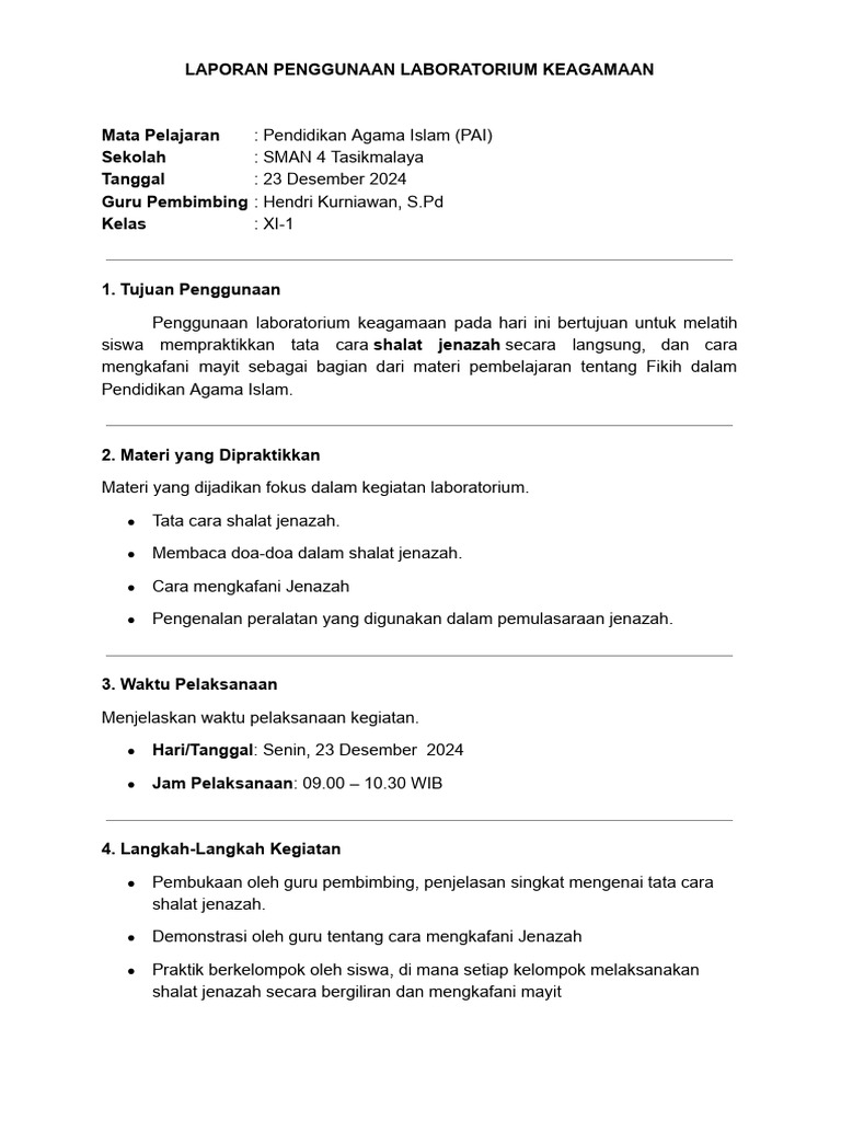 Praktik Shalat Jenazah di Laboratorium PAI | PDF