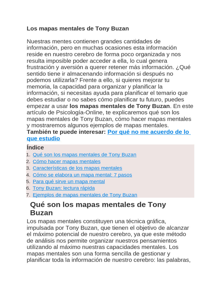 Mapas Mentales: Guía de Tony Buzan | PDF | Mente | Información
