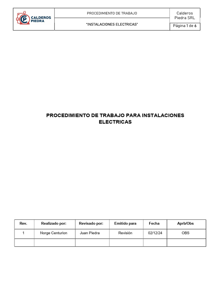 Procedimiento de Instalaciones Electricas | PDF