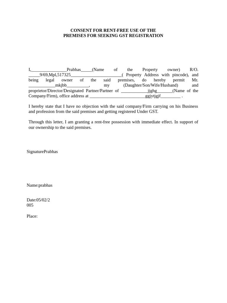 Consent Letter Rent Free | PDF