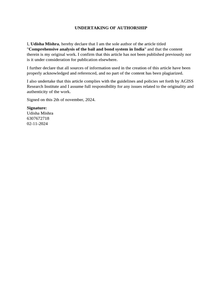 Undertaking of Authorship | PDF