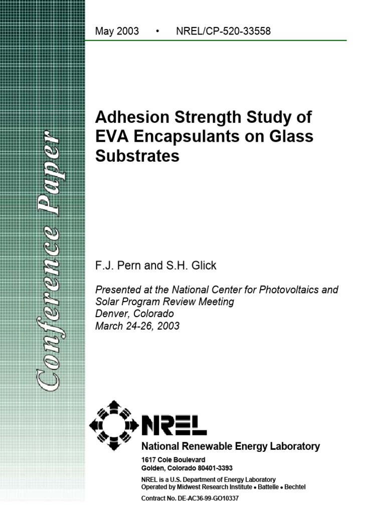 Adhesion Strength Study of EVA Encapsulants On Glass Substrates | PDF ...