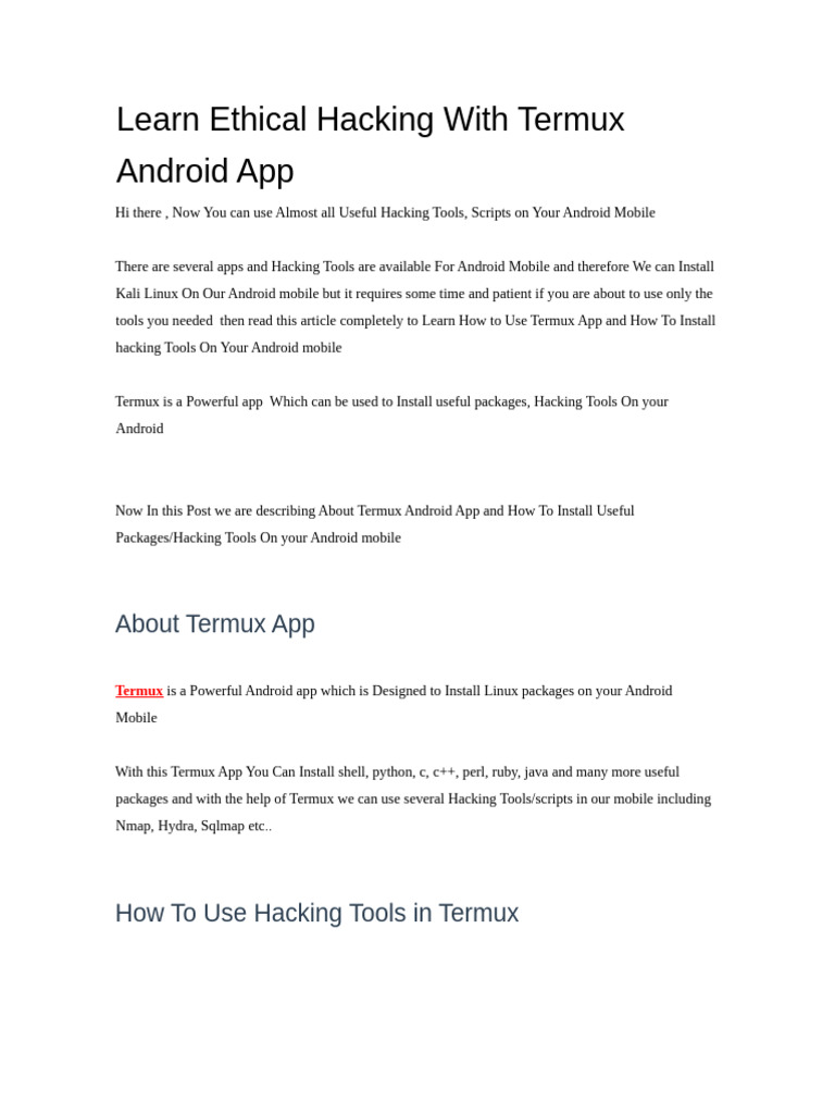 Aprende Ethical Hacking Con La Aplicación Termux Para Android | PDF | Android (Operating System ...