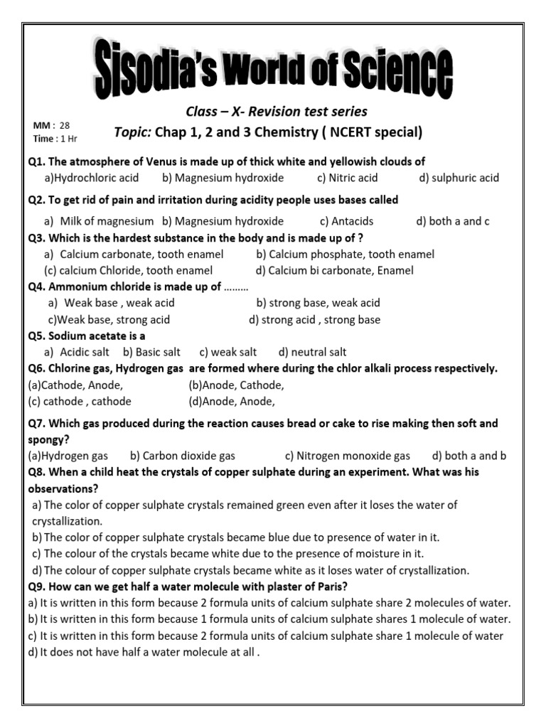 Chap1, 2,3 Chem MCQ NCERT Special | PDF | Acid | Chlorine