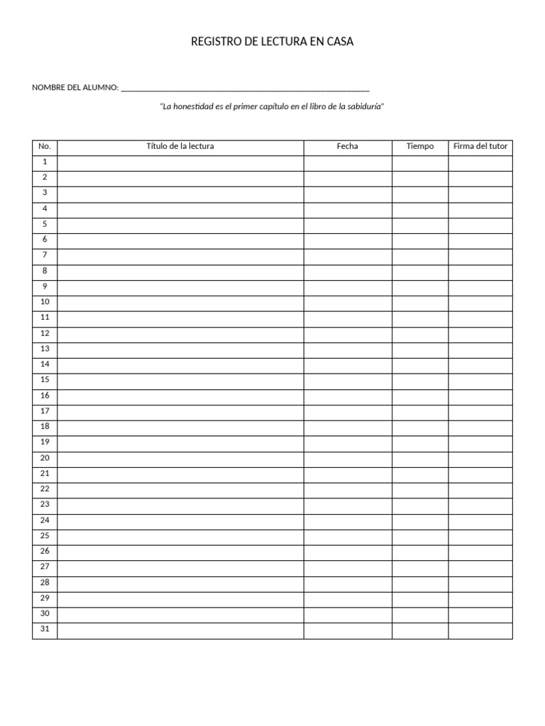 Registro de Lectura para Estudiantes | PDF
