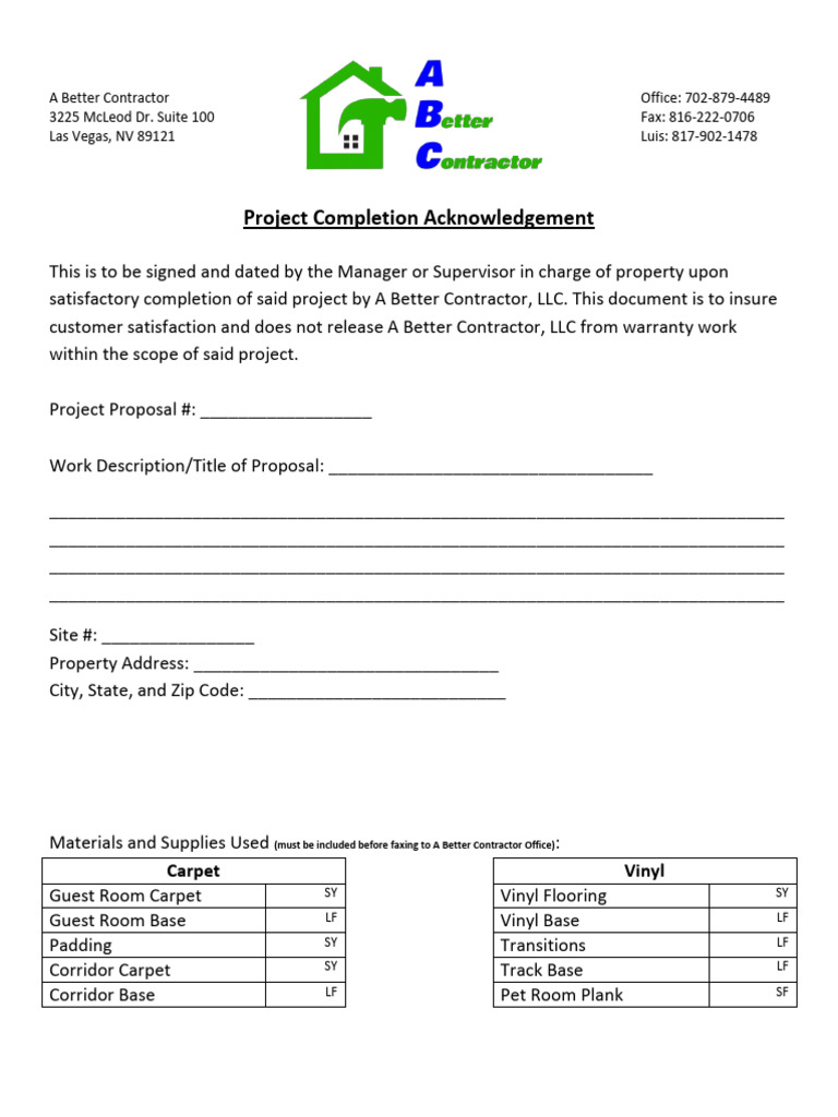 ABC - Sign Off Sheet or Project Completion Acknowledgement (20aug) | PDF
