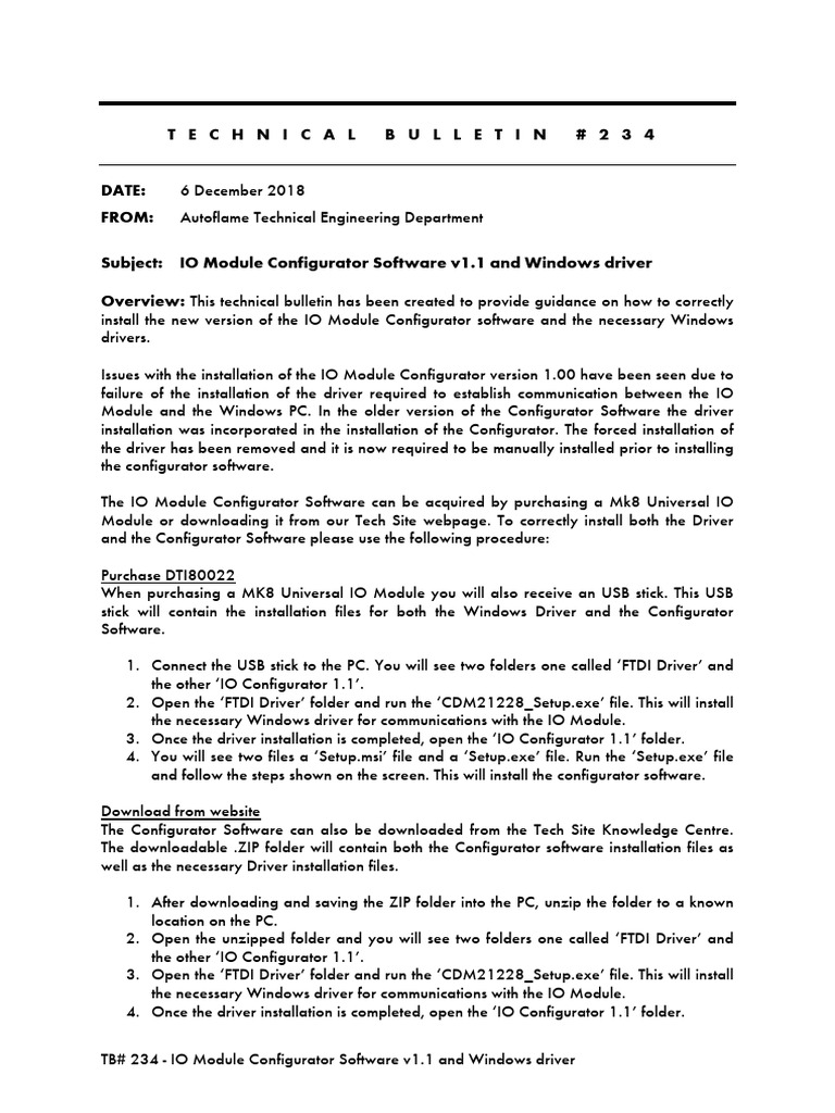 Technical Bulletin 234 - IO Module Configurator Software v1.1 and Windows Driver | PDF ...
