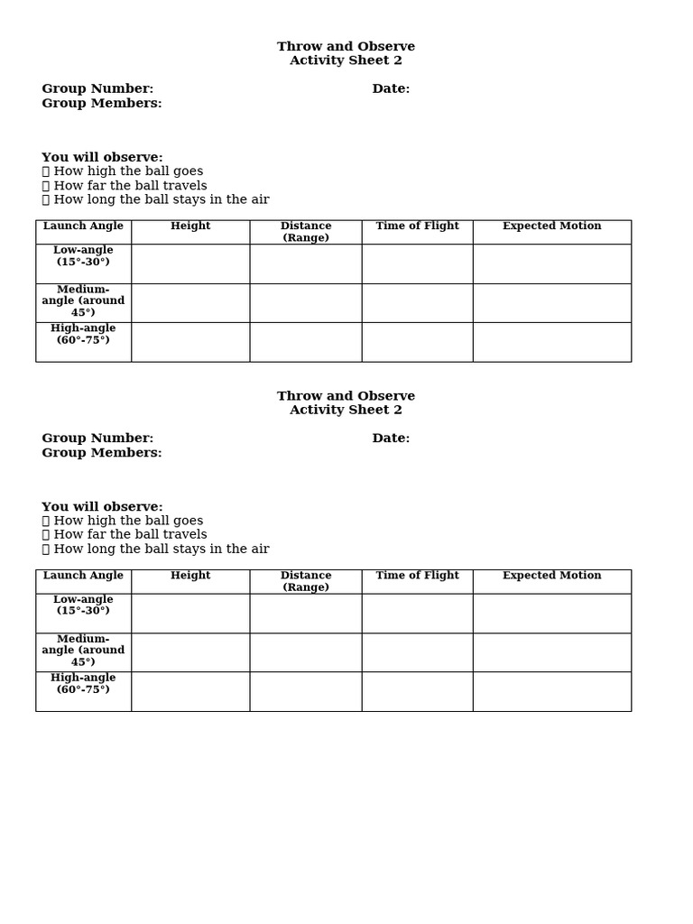 Ball Motion Observation Activity Sheet | PDF