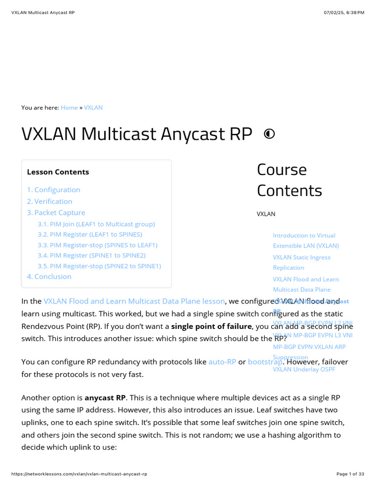 VXLAN Multicast Anycast RP | PDF | Multicast | Internet Protocols