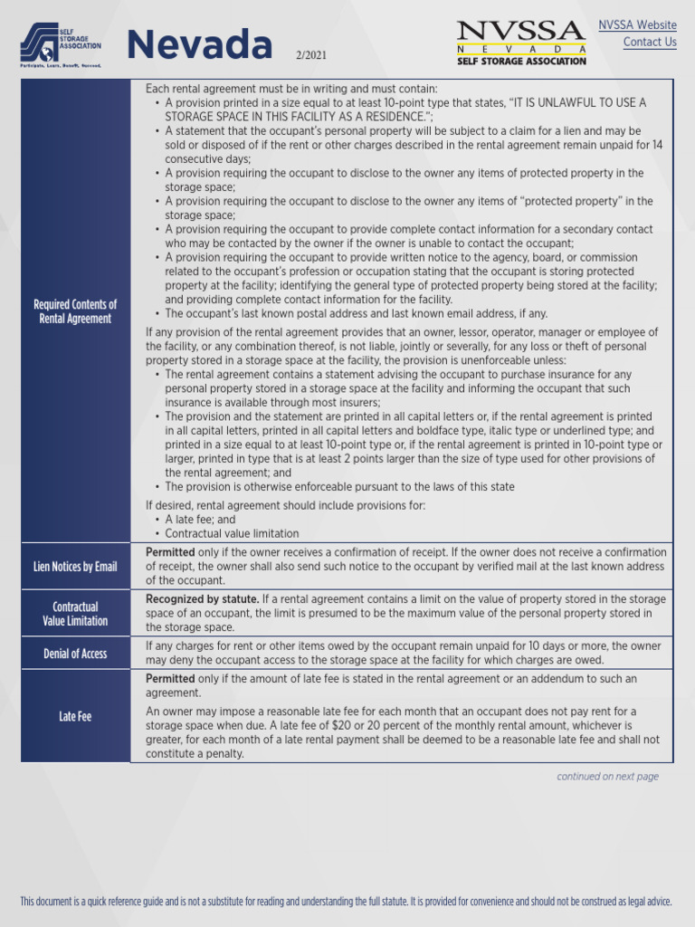 Nevada - SSA Lien Law Summary | PDF | Lien | Property Law