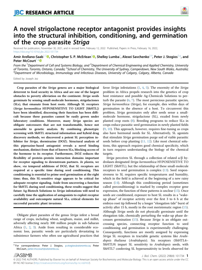 A Novel Strigolactone Receptor Antagonist Provides Insights Into The ...