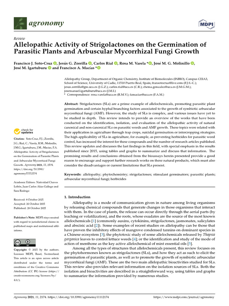 Allelopathic Activity of Strigolactones on the Germination of Parasitic ...