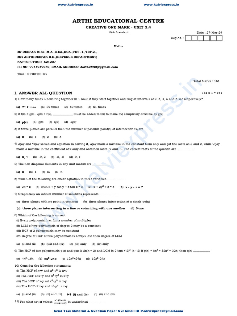 10th Grade Maths Unit 3 & 4 Quiz | PDF | Polynomial | Quadratic Equation