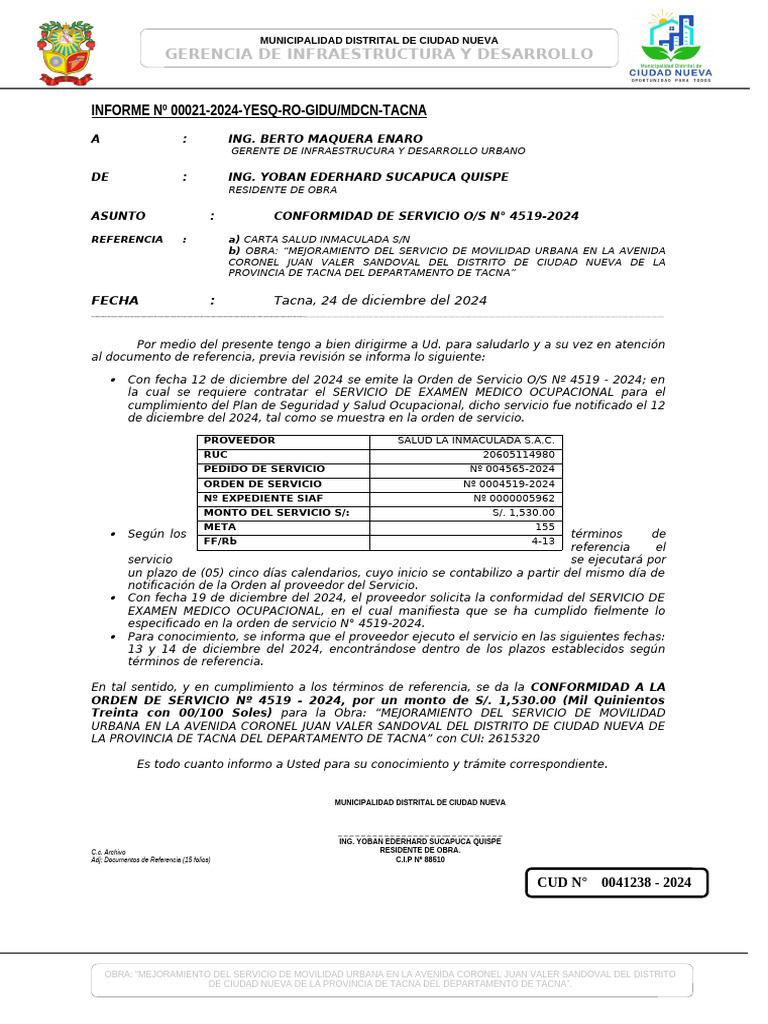 Informe Nº0012-Yesq - Gidu-Mdcn - Ingreso de Personal Obrero | PDF