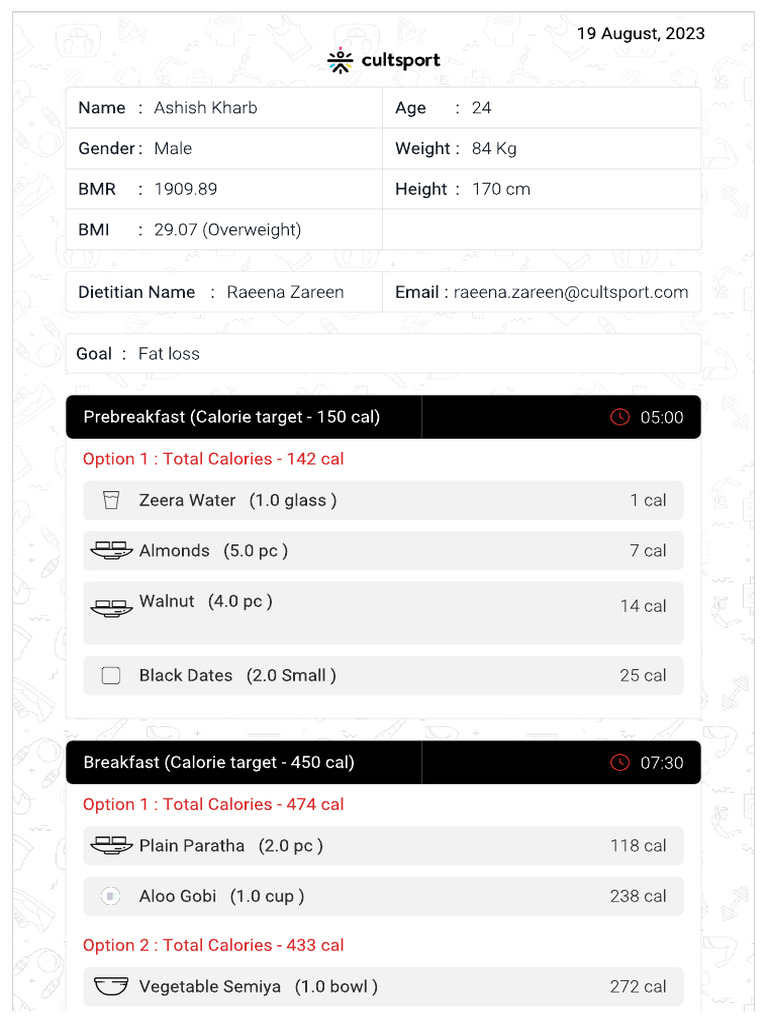 Diet Plan For Weight Management | PDF