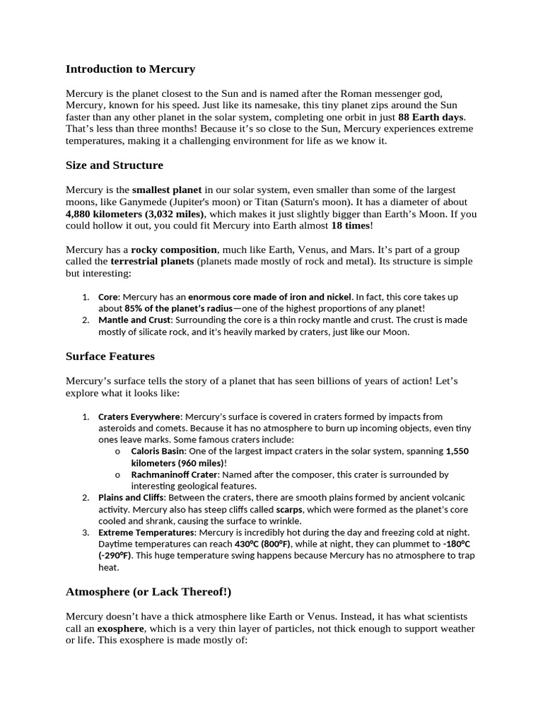 Mercury | PDF | Mercury (Planet) | Planets
