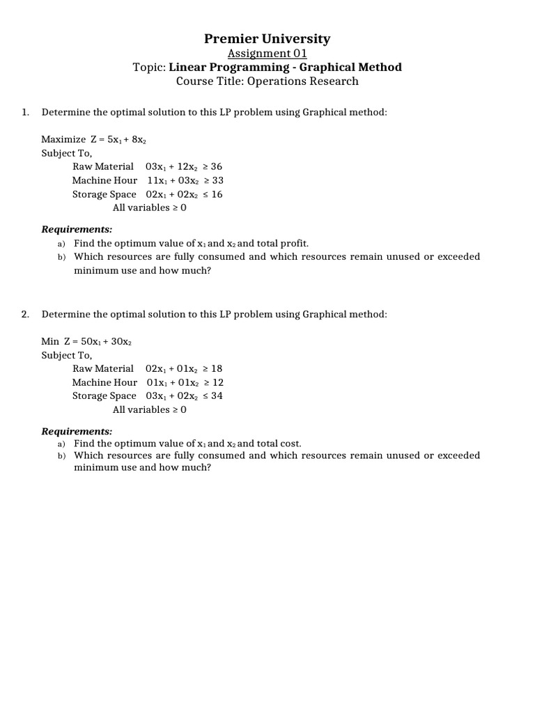 Assignment 01 - Linear Programming - Graphical Method | PDF
