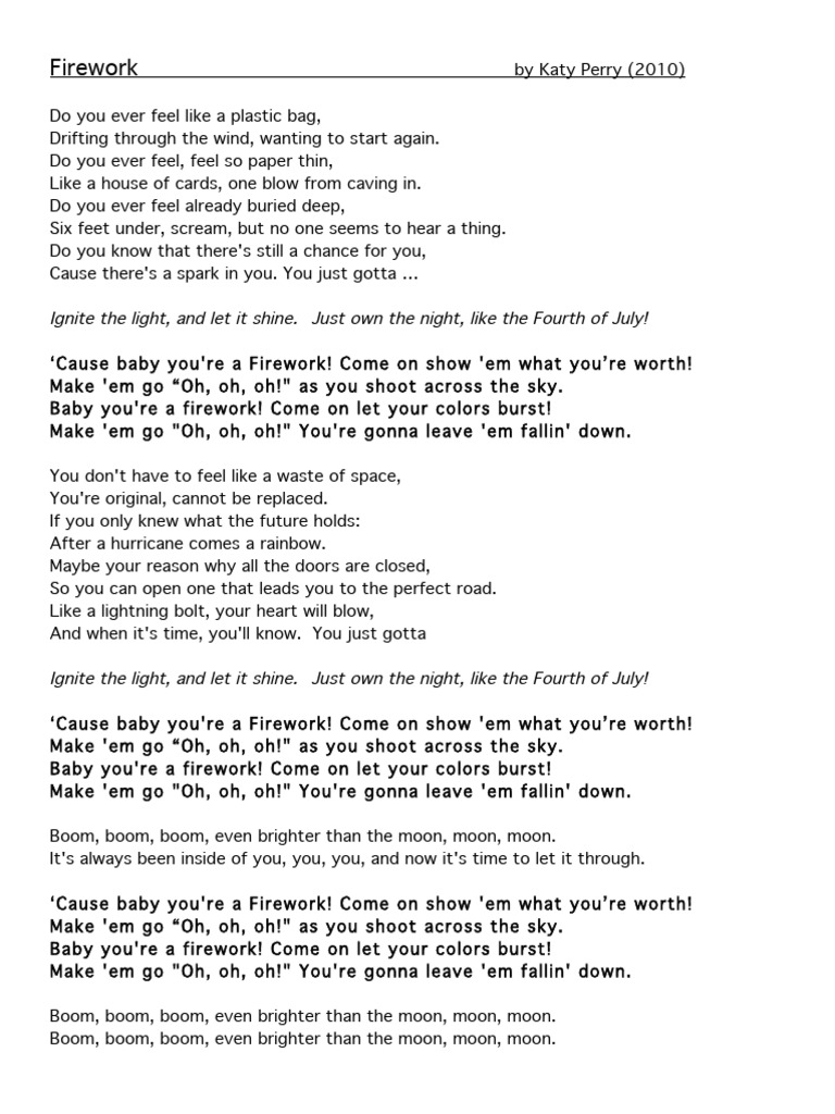 KatyPerry Firework Lyrics | PDF