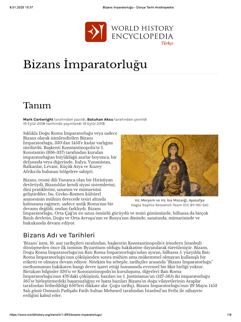 Bizans İmparatorluğu - Dünya Tarihi Ansiklopedisi | PDF