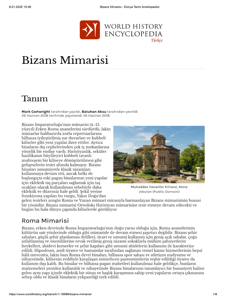 Bizans Mimarisi - Dünya Tarihi Ansiklopedisi | PDF