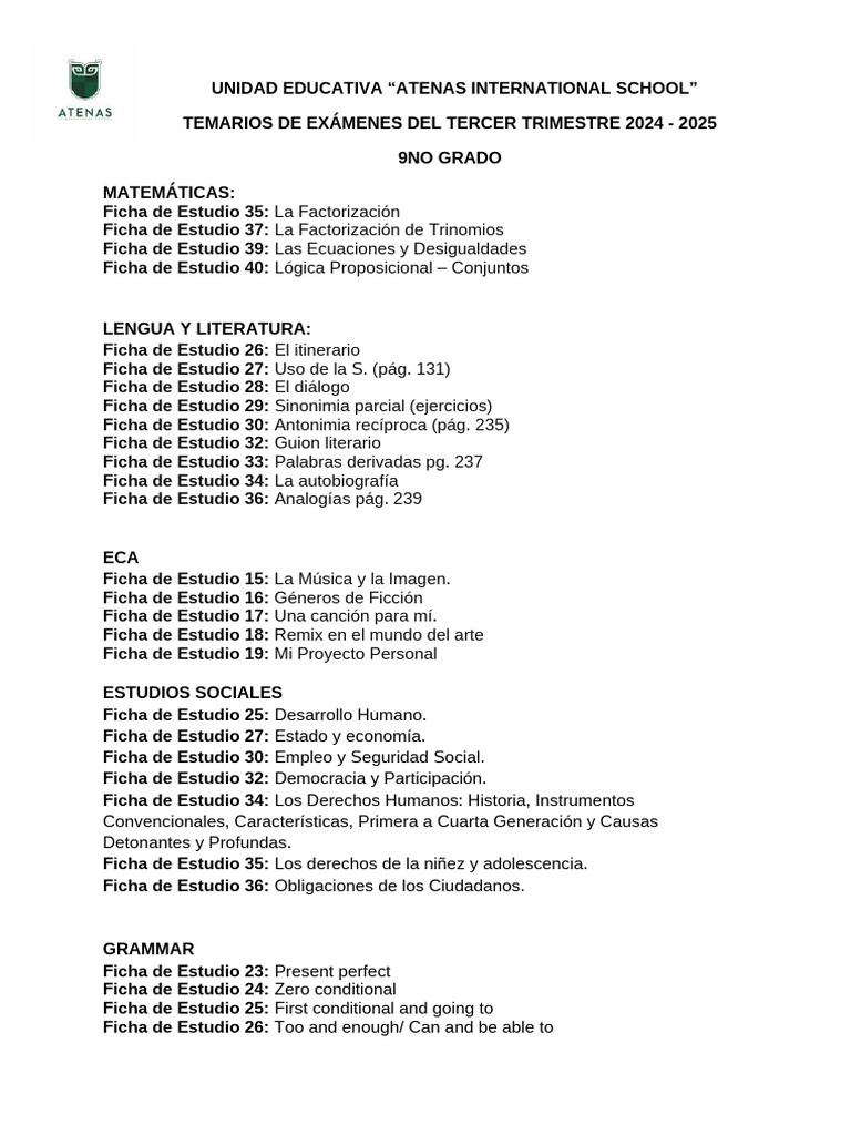 Temarios Ex 3t 9no Egb | PDF