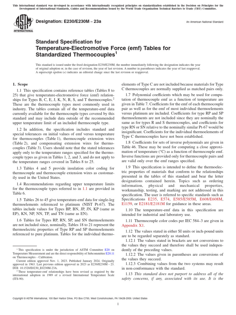 ASTM E230 - E230M-23a Thermocouples | PDF | Thermocouple | Engineering Tolerance