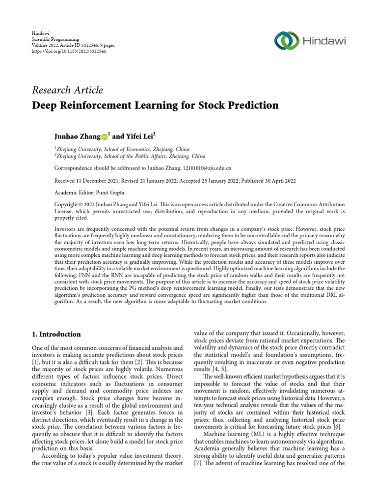 Scientific Programming - 2022 - Zhang - Deep Reinforcement Learning For ...