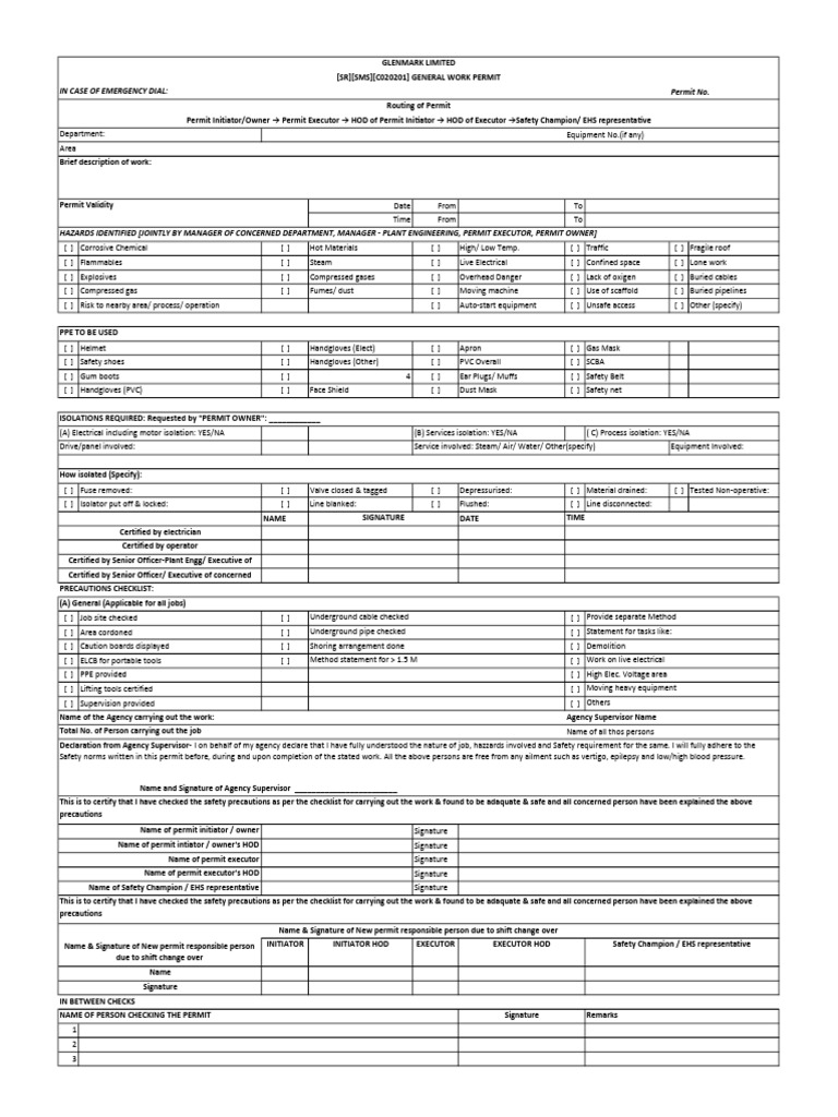 General Work Permit | PDF | Safety | Occupational Safety And Health