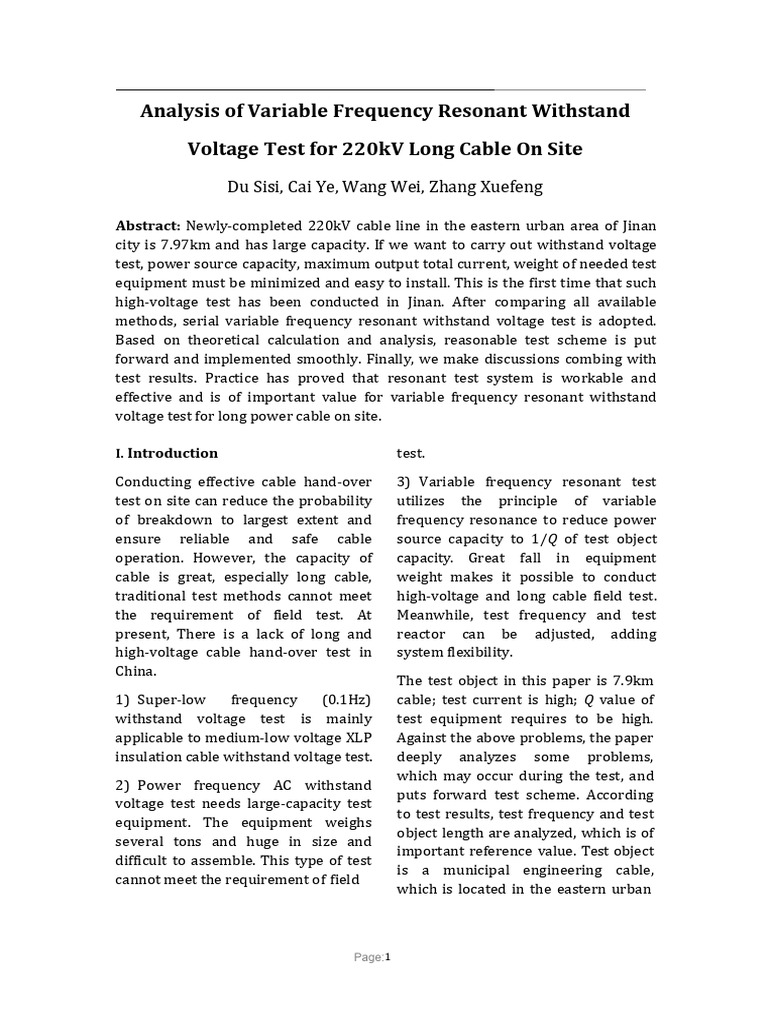 Analysis of Variable Frequency Resonant Withstand Voltage Test For ...