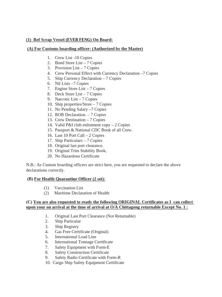 Pre Arrival Notice | PDF | Ships | Shipping