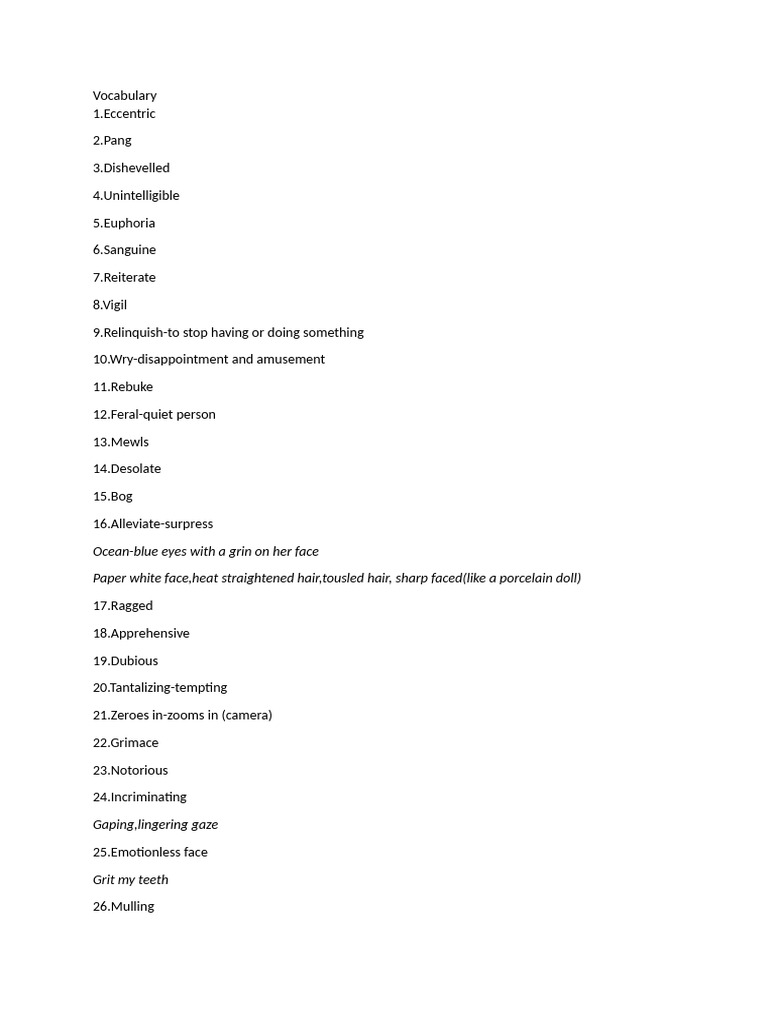 Essential Vocabulary List and Definitions | PDF