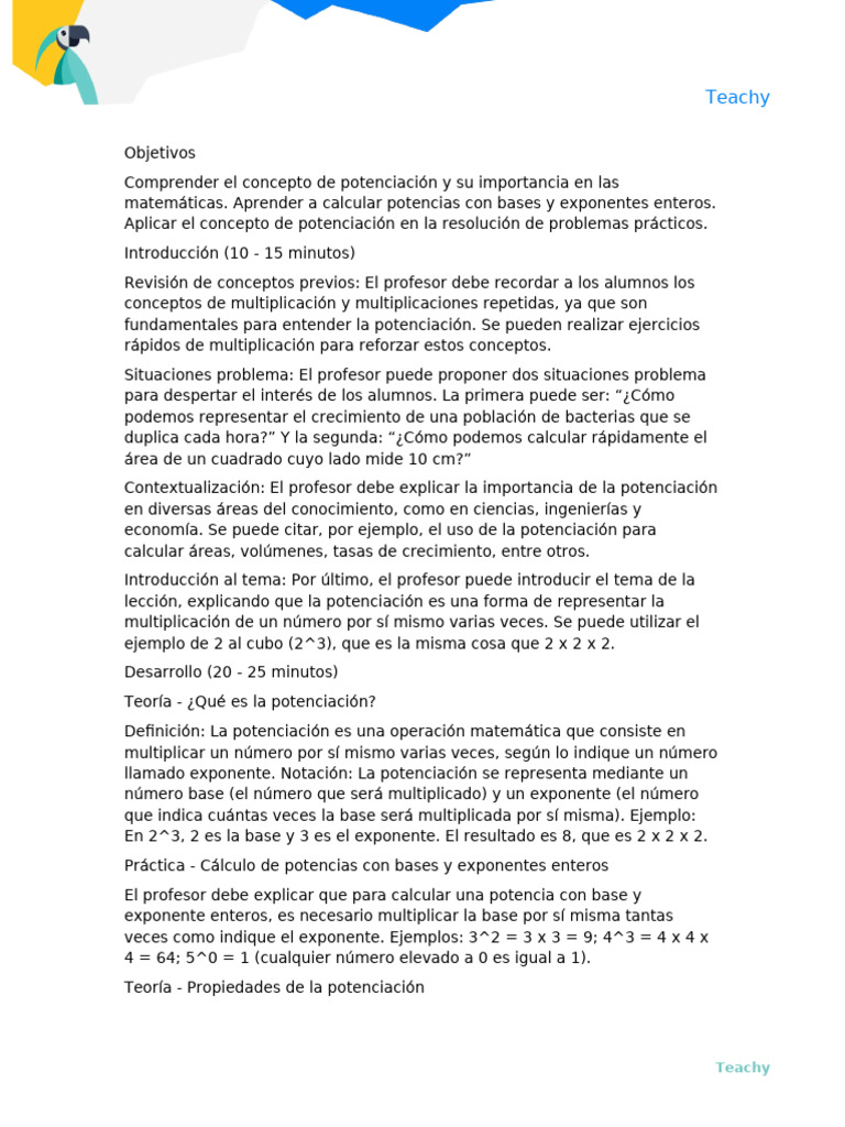 Generador de Plan de Clase - 3-2-2025 | PDF | Exponenciación | Multiplicación