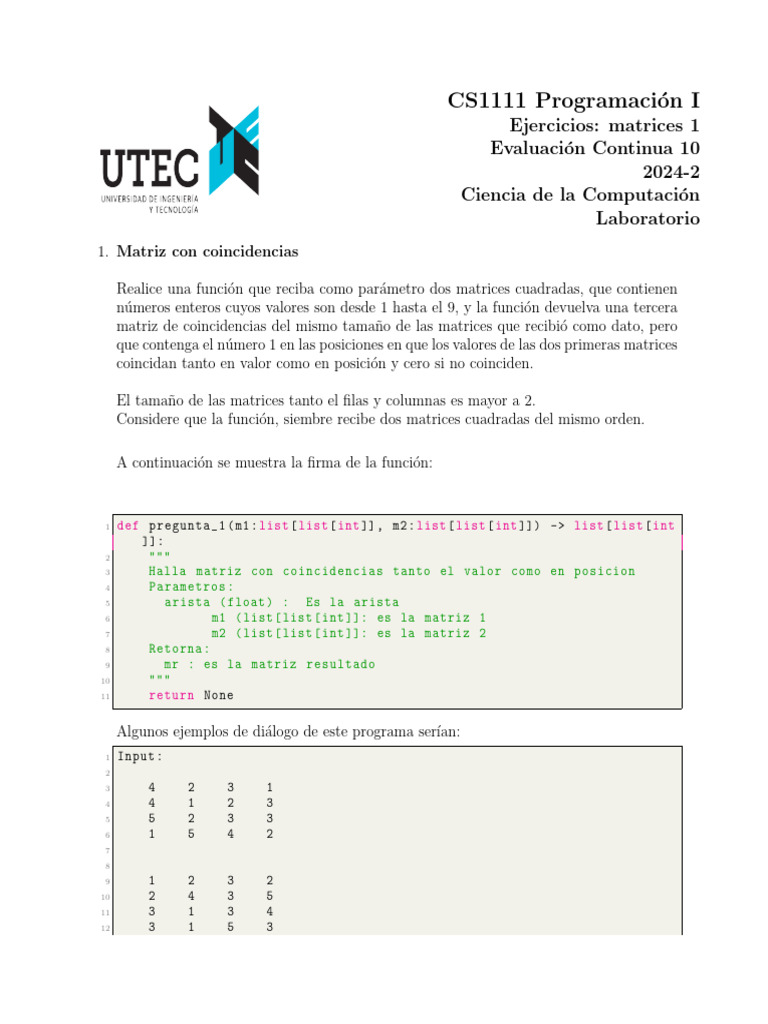 10 24 2 ENUNCIADO Prog1 Eval Continua 10 Matrices 1 | PDF | Matriz ...