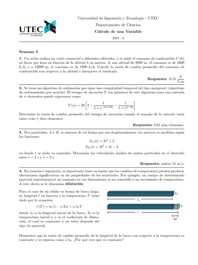 Ejercicios Propuestos Semana5 - c1v 2024.2 | PDF | Velocidad | Aceleración