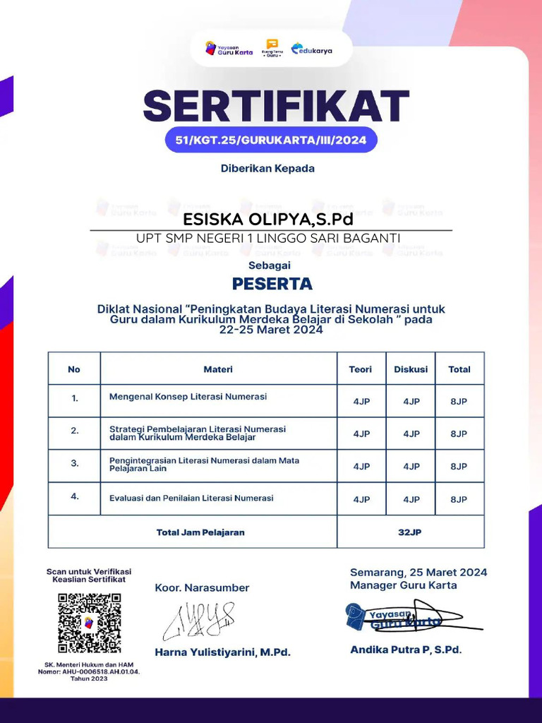 Sertif GuruKarta - Literasi Numerasi | PDF