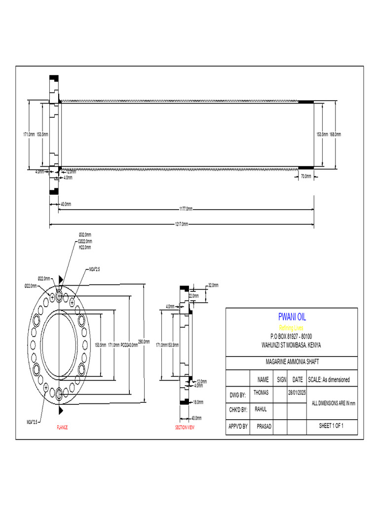 Technical Drawing for Ammonia Shaft | PDF
