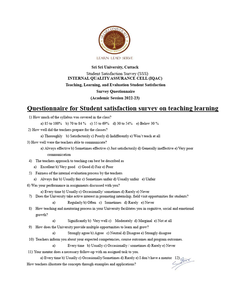 Student Satisfaction Survey | PDF | Teachers | Learning