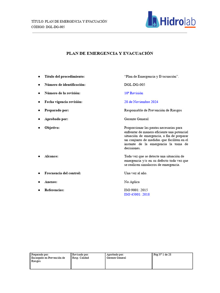 DGL-DG-005.10 Plan de Emergencia - Hidrolab Chile (2024-11-28) | PDF | Reanimación ...