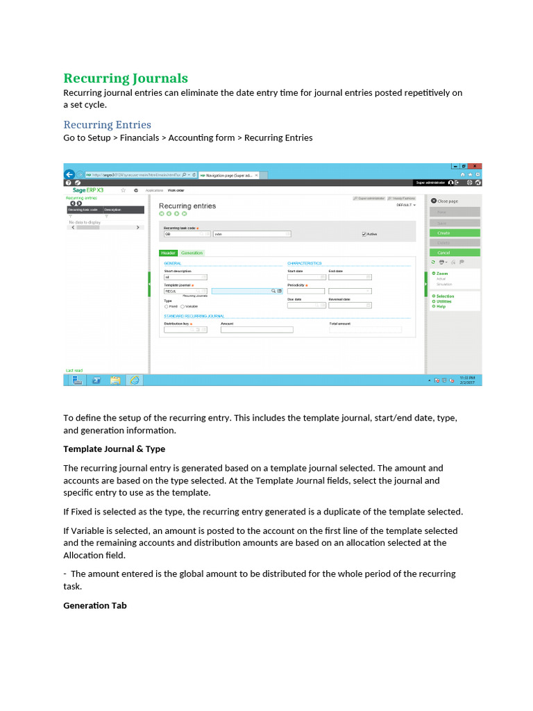Sage X3 Recurring Journals | PDF | Debits And Credits | Software ...