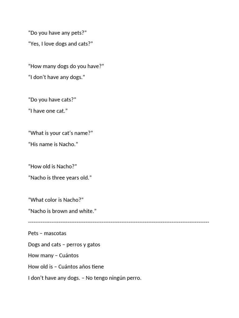 Do You Have Any Pets | PDF