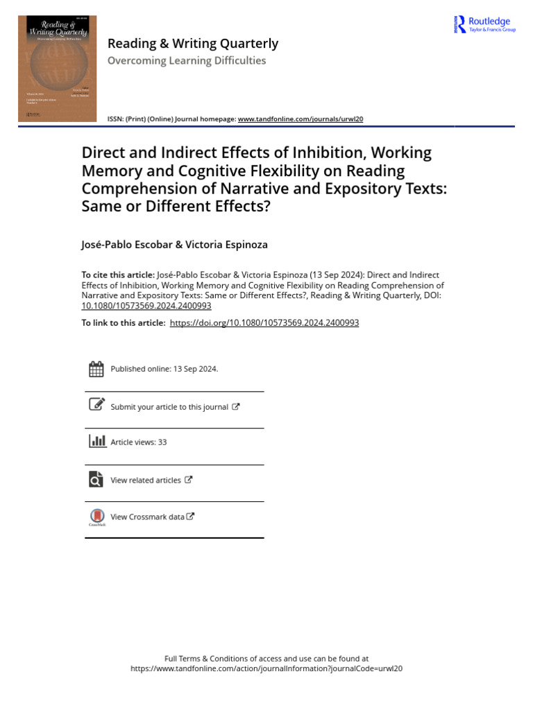 Effects of Executive Functions on Reading | PDF | Reading Comprehension ...