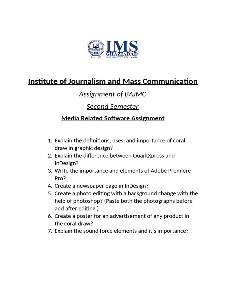 Media Software Assignment for BAJMC | PDF