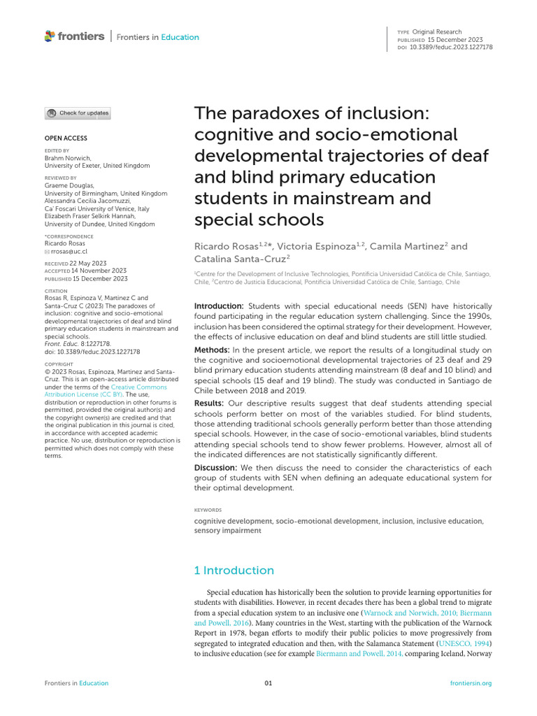 The paradoxes of inclusion: cognitive and socio-emotional developmental ...