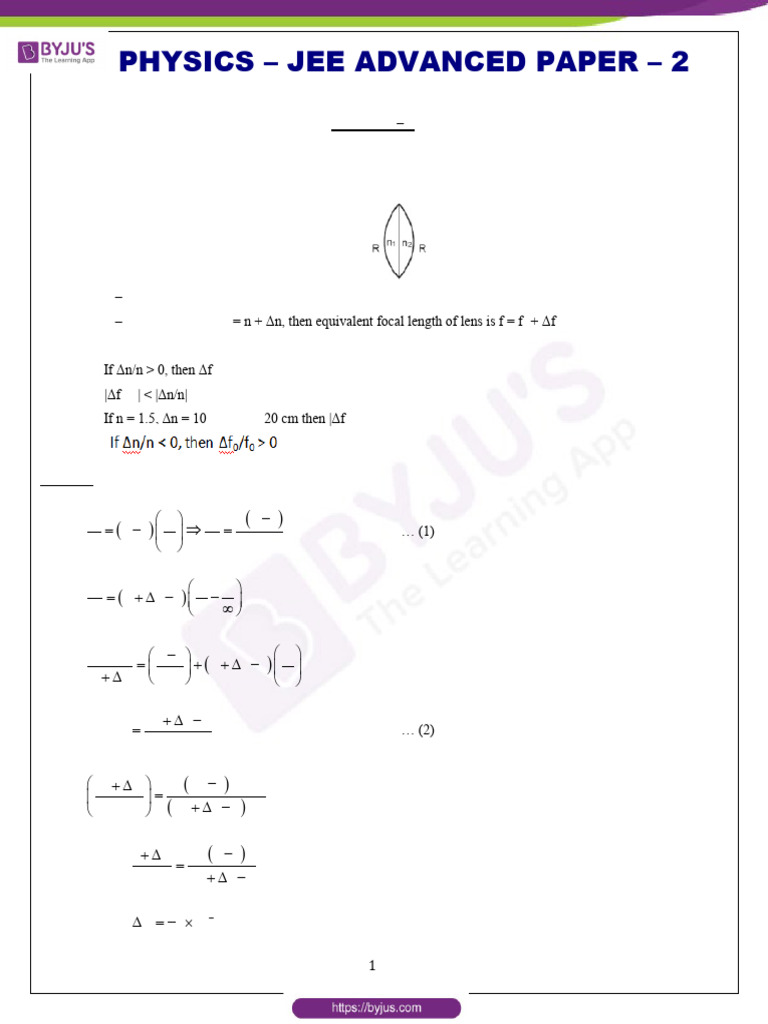 JEE Advanced 2019 Question Paper Physics Paper 2 New | PDF | Glass Engineering And Science ...